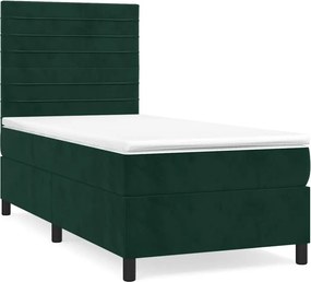 Box spring postel s matrací tmavě zelená 90x200 cm samet 3143064