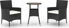 3dílný zahradní bistro set s poduškami černý polyratan 3187432