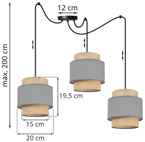 Závěsné svítidlo Boho Spider, 3x jutové/šedé textilní stínítko