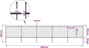 Zahradní plot s kopím nahoře ocelový 838 x 150 cm černý 277633