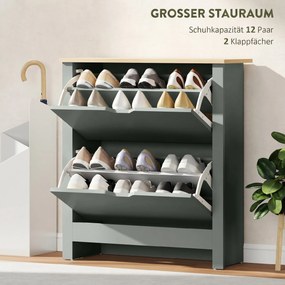 HOMCOM Botník se 2 sklápěcími přihrádkami, nastavitelná přepážka pro 8-12 párů bot, 72 x 26 x 80 cm, světle šedý