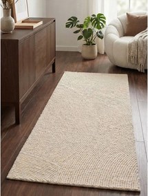Ručně tkaný vlněný běhoun ve světle přírodní barvě 80x300 cm Calmio – Hanse Home