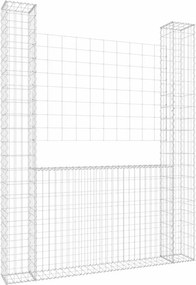 Gabionový koš ve tvaru U se 2 sloupky železo 140 x 20 x 200 cm 151289