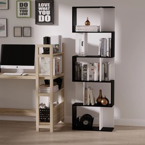 HOMCOM 5-patrová knihovna ve tvaru S, moderní design pro obývací pokoj a kancelář 60x24x184,5 cm Černá a bílá