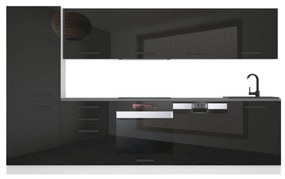 Kuchyňská linka Belini Premium Full Version 300 cm černý lesk s pracovní deskou ROSE