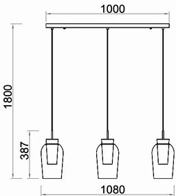 Mantra 8285 Nora, závěsné svítidlo se třemi závěsy 3xE27 kouřové sklo/černý mramor, šířka 100cm