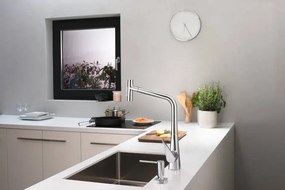 Hansgrohe Metris Select M71, kuchyňská páková baterie 320, vytahovatelná sprška, 2jet, sBox, chromová, HAN-73816000