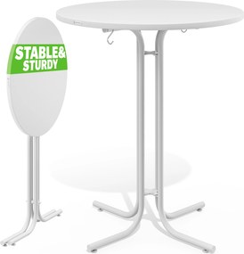 Barový stolek bílý Ø80x110cm skládací venkovní výškově nastavitelný až 100kg
