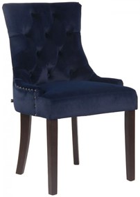 Jídelní židle Aberdeen ~ samet, dřevěné nohy antik tmavé - Modrá