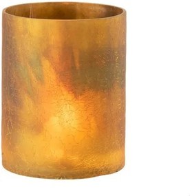 Okrový skleněný svícen s popraskáním - Ø 12*15 cm