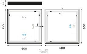 Nimco Černé LED zrcadlo 600x600 se dvěma dotykovými senzory - ZPC 13066VX-90