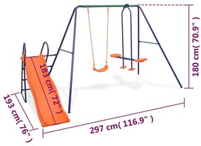 vidaXL Marketos Sada houpaček se skluzavkou a 3 sedátky oranžová