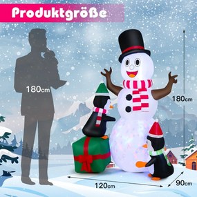 Costway 180 cm Nafukovací sněhulák s tučňáky Vánoční dekorace venku XL