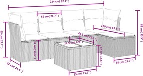 6dílná zahradní sedací souprava s poduškami černá polyratan 3263142