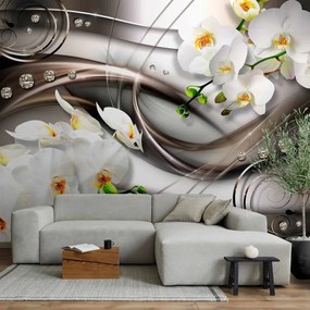 Fototapeta Abstrakce květin - bílé orchideje na pozadí stříbrné kompozice