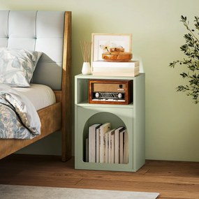 HOMCOM Moderní noční stolek Úzký noční stolek se 2 otevřenými oddíly Klenutý design stolu pro obývací pokoj a ložnici 40x30x60 cm Zelený | Aosom