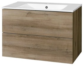 Mereo Mereo, Aira, koupelnová skříňka s keramickým umyvadlem 81 cm, bílá, dub, šedá, CN741