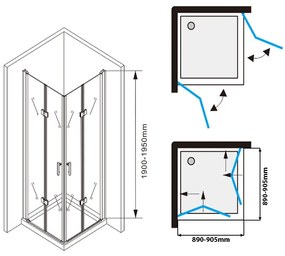 BPS-koupelny Čtvercový sprchový kout HYD-SK08C 90x90 zlatý/transparent - bez vaničky