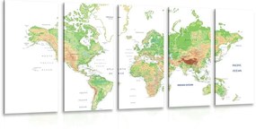 5-dílný obraz klasická mapa světa s bílým pozadím - 100x50 cm