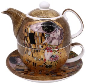 HOME ELEMENTS Souprava na čaj 3 ks, Klimt, Polibek, zlatý odstín