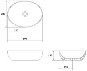 Cersanit Larga, umyvadlo na desku 50x38 cm, antracitová matná, K677-014