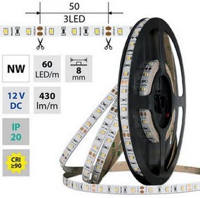 LED pásek McLED 12V neutrální bílá CRI90 š=8mm IP20 4,8W/m 60LED/m SMD2835 ML-121.830.60.2