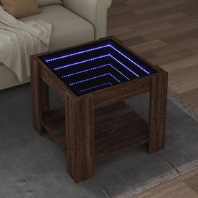 Konferenční stolek s LED hnědý dub 53x53x45 cm kompozitní dřevo
