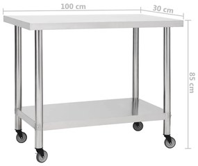 vidaXL Kuchyňský pracovní stůl s kolečky 100x30x85 cm nerezová ocel