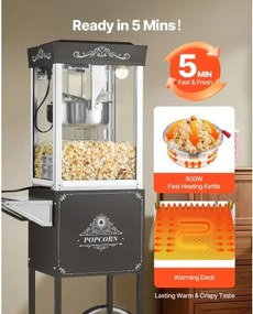 Výrobník popcornu s vozíkem, Konvice z nerezové oceli o objemu 0,2 kg VEVOR – Černá