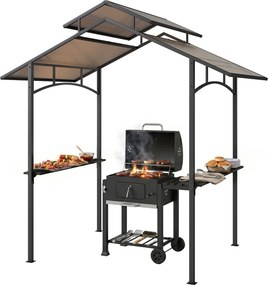 Outsunny Altánek na gril s ohnivzdornou střechou, BBQ altánek se 2 policemi, 2,5 x 1,5 m, ocelový, PC, Černá + Hnědá
