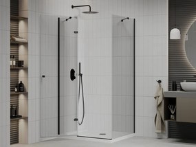 Mexen Roma, sprchový kout s 1-křídlými dveřmi 120 (dveře) x 90 (stěna) cm, 6mm čiré sklo, černý profil, slim sprchová vanička 5cm bílá s černým sifonem, 854-120-090-70-00-4010B