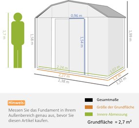 Outsunny kůlna na nářadí ocelová kůlna na nářadí 2,7m² ochrana před UV zářením zahradní kůlna 2 posuvné dveře policový základ tmavě šedá 238x132x198,…