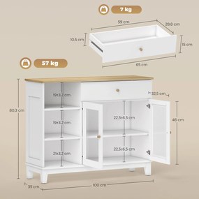 HOMCOM Oblý Skleněný 2-Dveřový Výdejník Moderní Skříňka do Obývacího Pokoje s Úložným Prostorem, Otevřenými Příčkami a Nastavitelnými Policemi pro Vs…