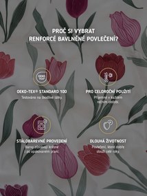 MK Lůžkoviny Bavlněné povlečení Renforcé - Květy tulipánů fialové 140 × 200 cm, 70 x 90 cm