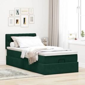 Osmanský rám postele s matrací tmavě zelené 100x200cm samet 3312677