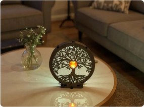 Li-Go "Strom života s podsvíceným achátovým srdcem" dřevěná lampa, černá s patinou  20x22cm