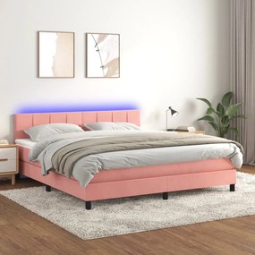 vidaXL Box spring postel s matrací a LED růžová 180x200 cm samet