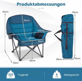 Costway Skládací kempingová židle, polstrovaná skládací židle s držákem – modrý