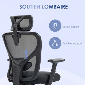 Vinsetto Kancelářská Židle, Kancelářská Židle, Nastavitelný Hlava a Opěrky Rukou, Naklápěcí Ergonomický Opěrák, Výškově Nastavitelný Sedák, Otočná, P…