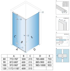 Rea Atlas, sprchový kout 80 (dveře) x 100 (stěna), levá strana, 6mm čiré sklo, chromový profil, KPL-K4562