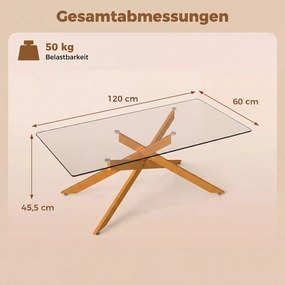 Costway Konferenční stolek z tvrzeného skla Obdélníkový – – 120 × 60 × 45,5 cm