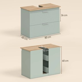 HOMCOM Skříňka pod umyvadlo, koupelnová skříňka se 2 zásuvkami, moderní styl, 80 x 40 x 60 cm, zelená a dřevěný dekor