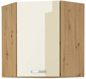 Rohová horní kuchyňská skříňka Arryn 58x58 GN-90 1F (dub artisan + lesk krémový). 1024737