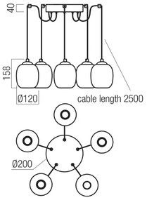 Redo 01-3487 -LED Stmívatelný lustr na lanku KHADI 5xLED/5,2W/230V černá/kouřová