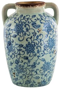 Dekorativní váza s modrými květy a uchy Josette – 16x15x24 cm