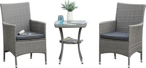 Souprava zahradního nábytku Outsunny Poly Rattan, venkovní lounge nábytek na balkon pro 2 osoby, 3-dílná sedací souprava, 2 křesla, stůl a polstry, z…