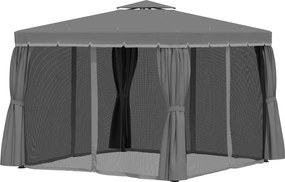 Zahradní altán Outsunny 2,96 x 2,96 m s dvoustupňovou střechou a 4 bočními panely, sítě proti komárům, weatherproof hliník, polyester, tmavě šedý | Ao