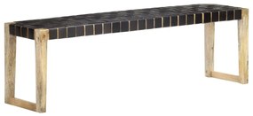 Lavice Allmeria - 150 cm - pravá kůže a masivní mangovníkové dřevo | černá