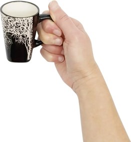Kameninový espresso hrnek Strom, 100 ml – černý, severský design, s reliéfem stromu
