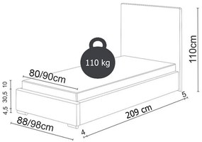 Jednolůžková čalouněná postel FOX 5 + rošt + matrace, 80x200, malmo 61